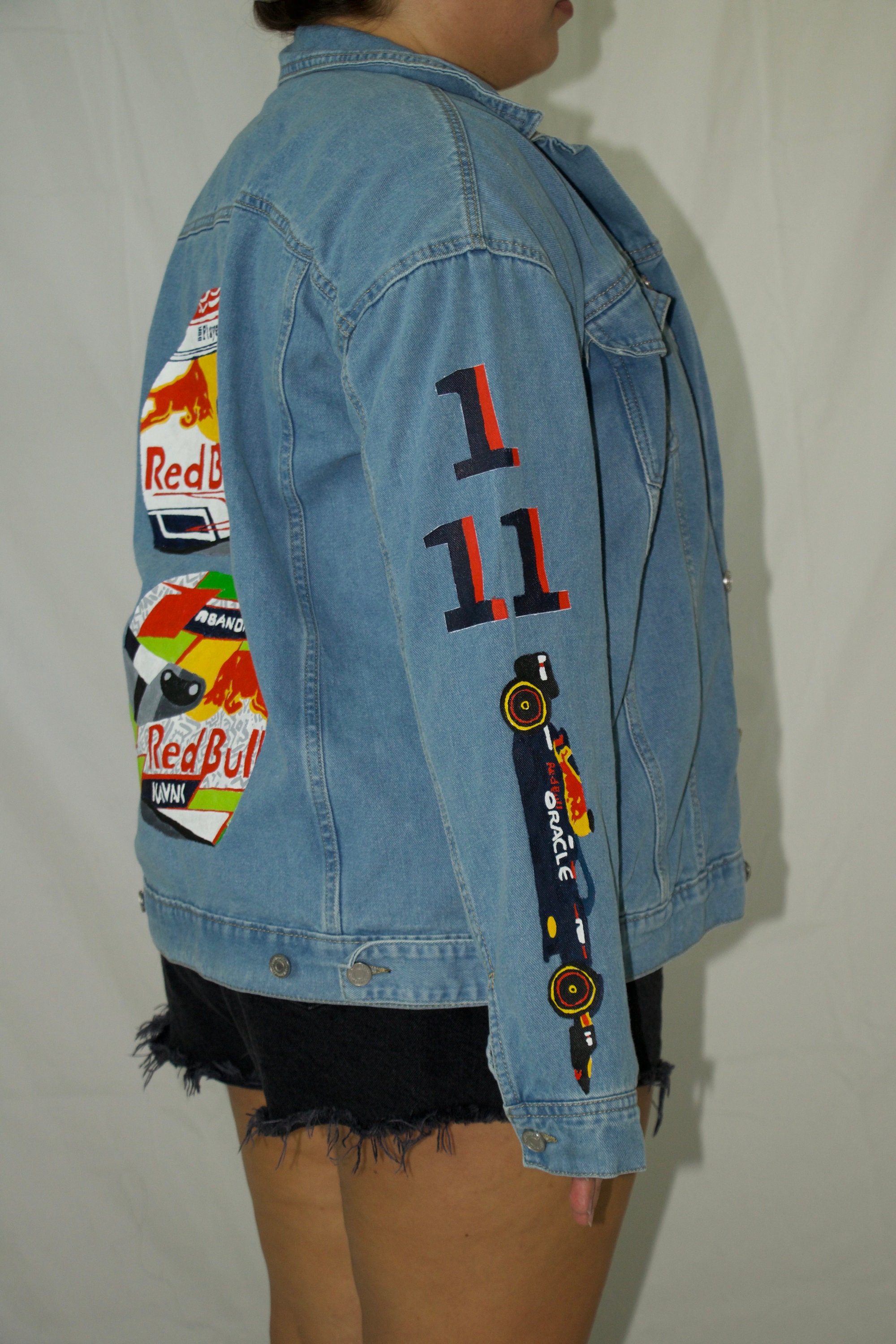 Red Bull Team Jean Jacket, 1 & 11 Jacket, Formula One, Hand Painted ...