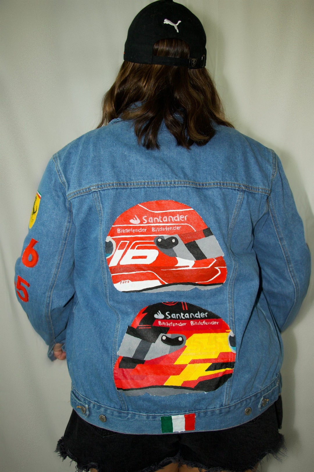 Ferrari Team Jean Jacket, 55 & 16 Jacket, Formula One, Hand Painted ...