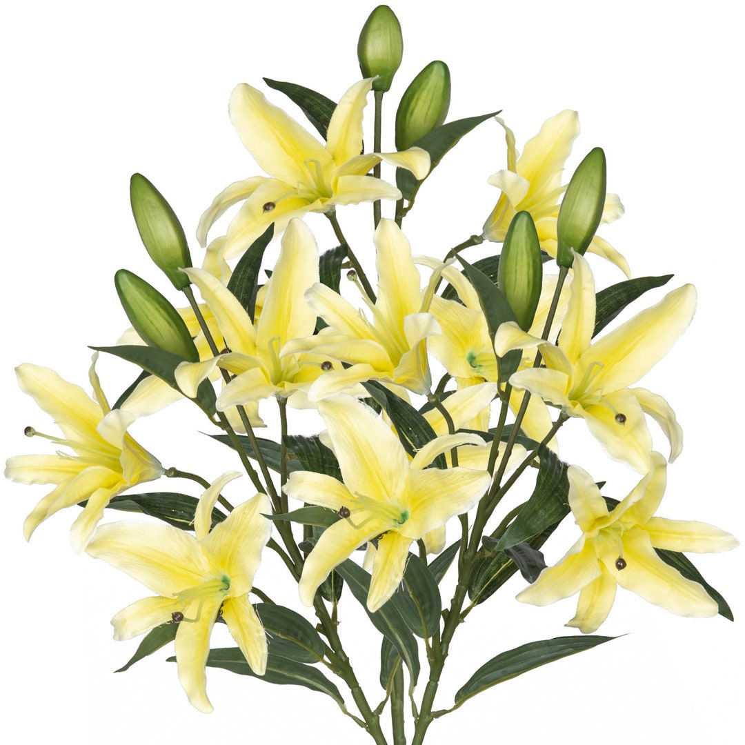 Lily Artificial Flower Bouquet With Dozen Blooming Silk Heads, 30 Tall ...