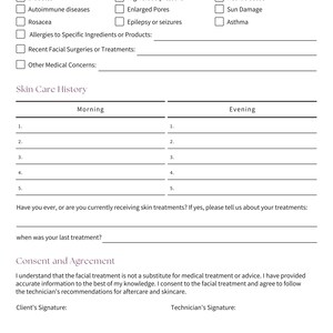 Editable Facial Treatment Client Intake Form - Etsy