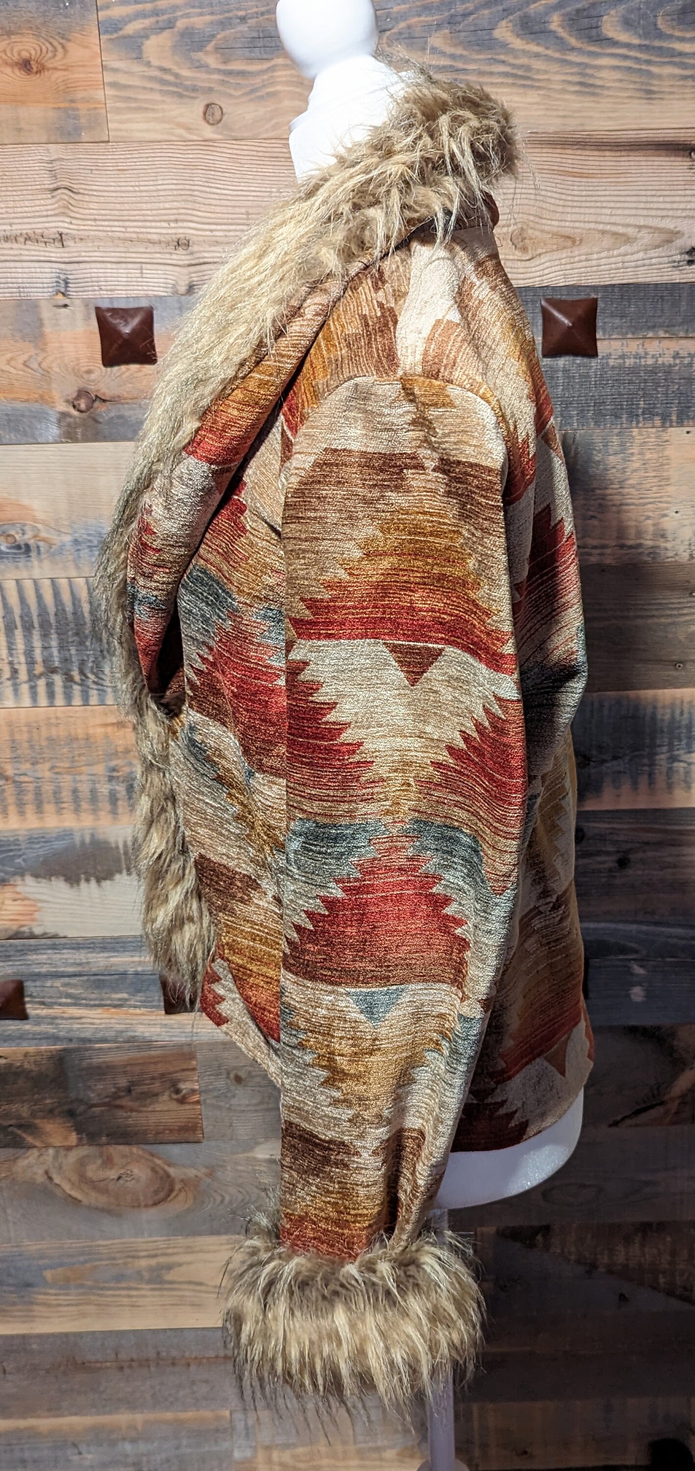 Unique Faux Fur & Upholstery/tapestry Fabric Short Jacket, Southwestern ...