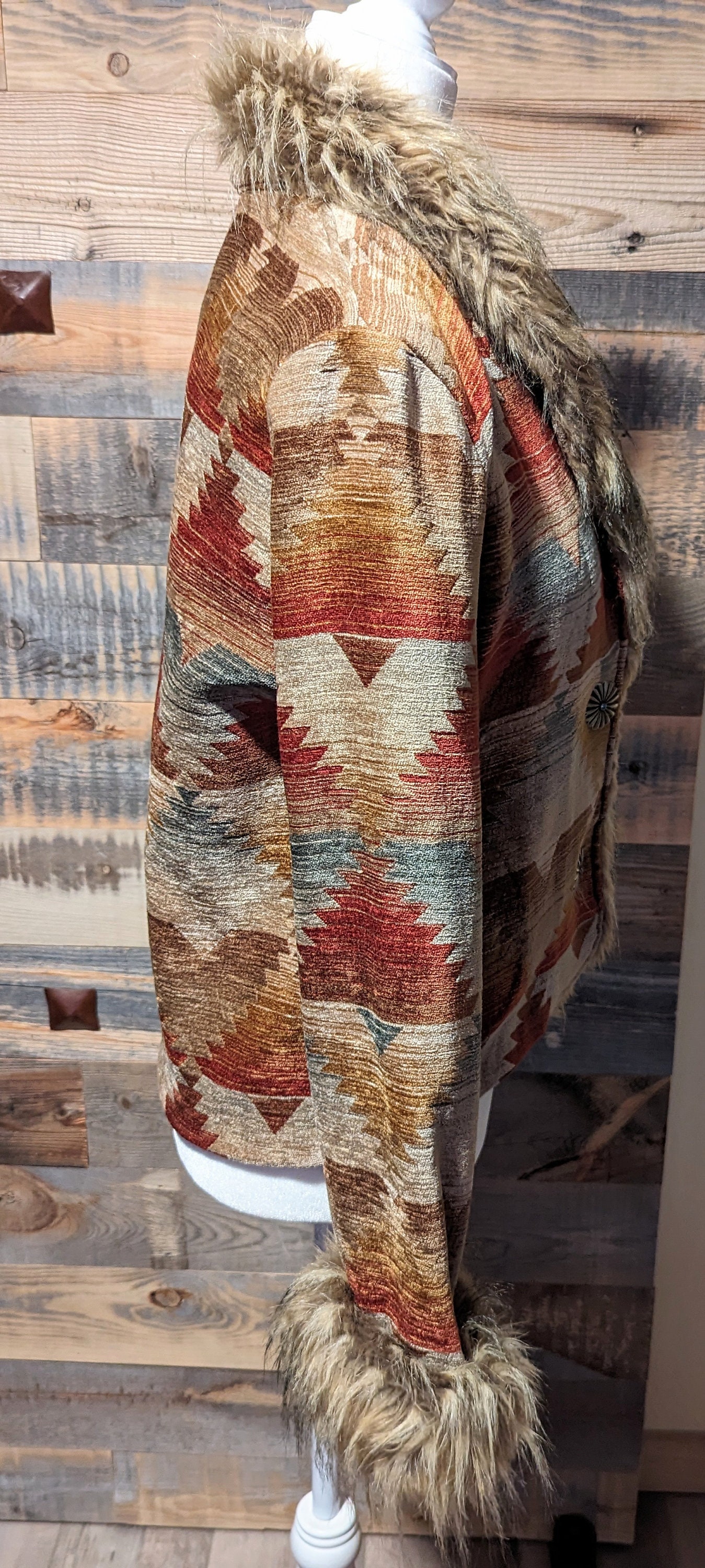 Unique Faux Fur & Upholstery/tapestry Fabric Short Jacket, Southwestern ...