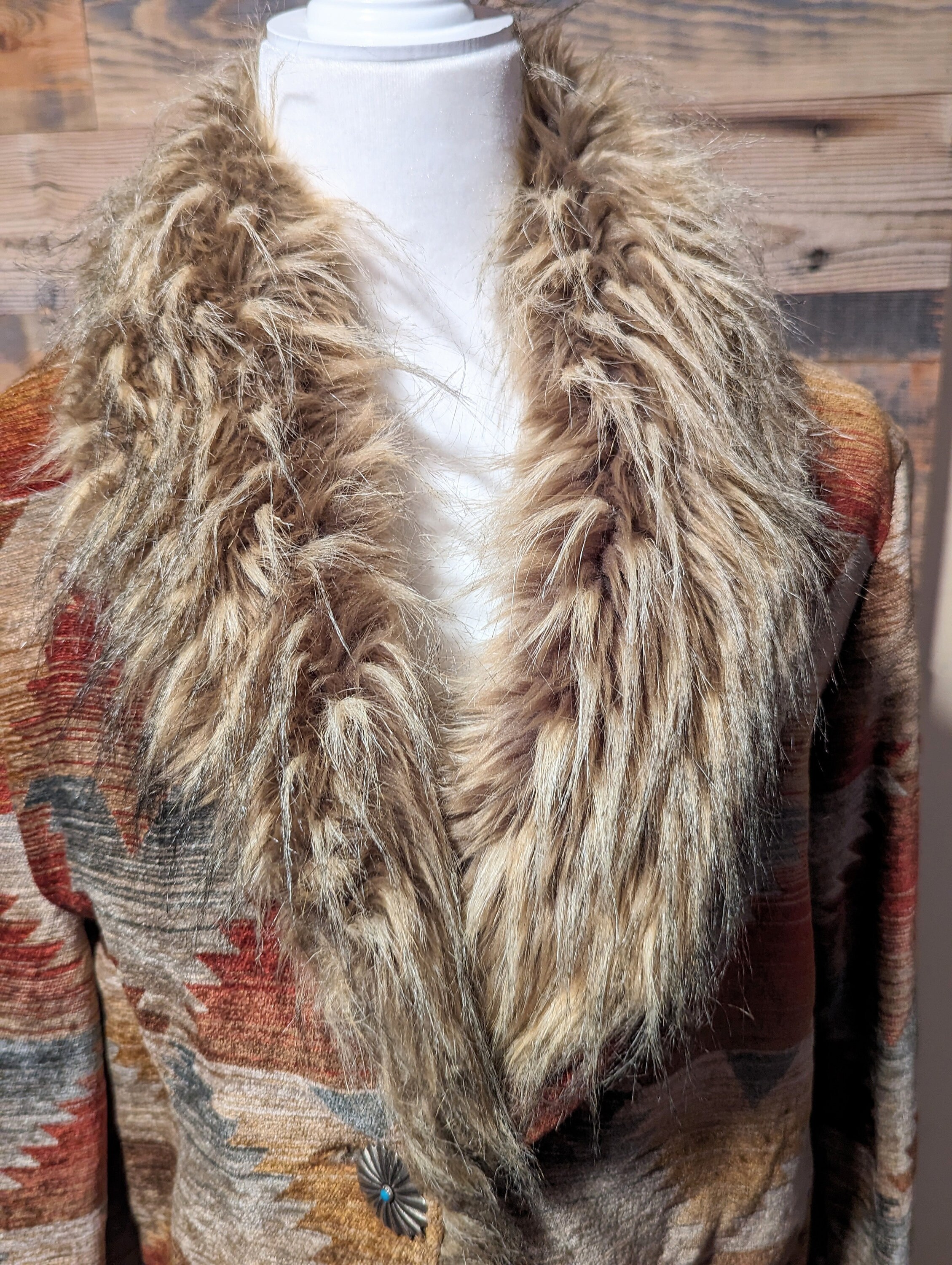 Unique Faux Fur & Upholstery/tapestry Fabric Short Jacket, Southwestern ...
