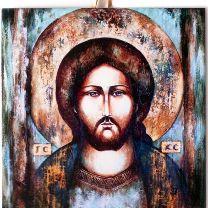 Jesus Christ Icon Art Print - Sacred Religious Artwork With Halo 6"x6 ...