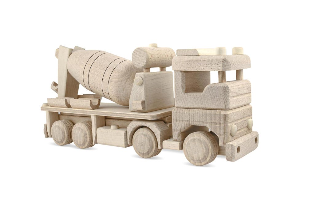 Wooden Cement Truck, Realistic Cement Mixer 11.8", Unfinished Wooden ...