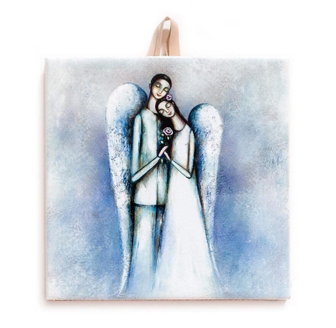 Angel Couple - Handcrafted Ceramic Tile, Romantic Home Decor, Perfect ...