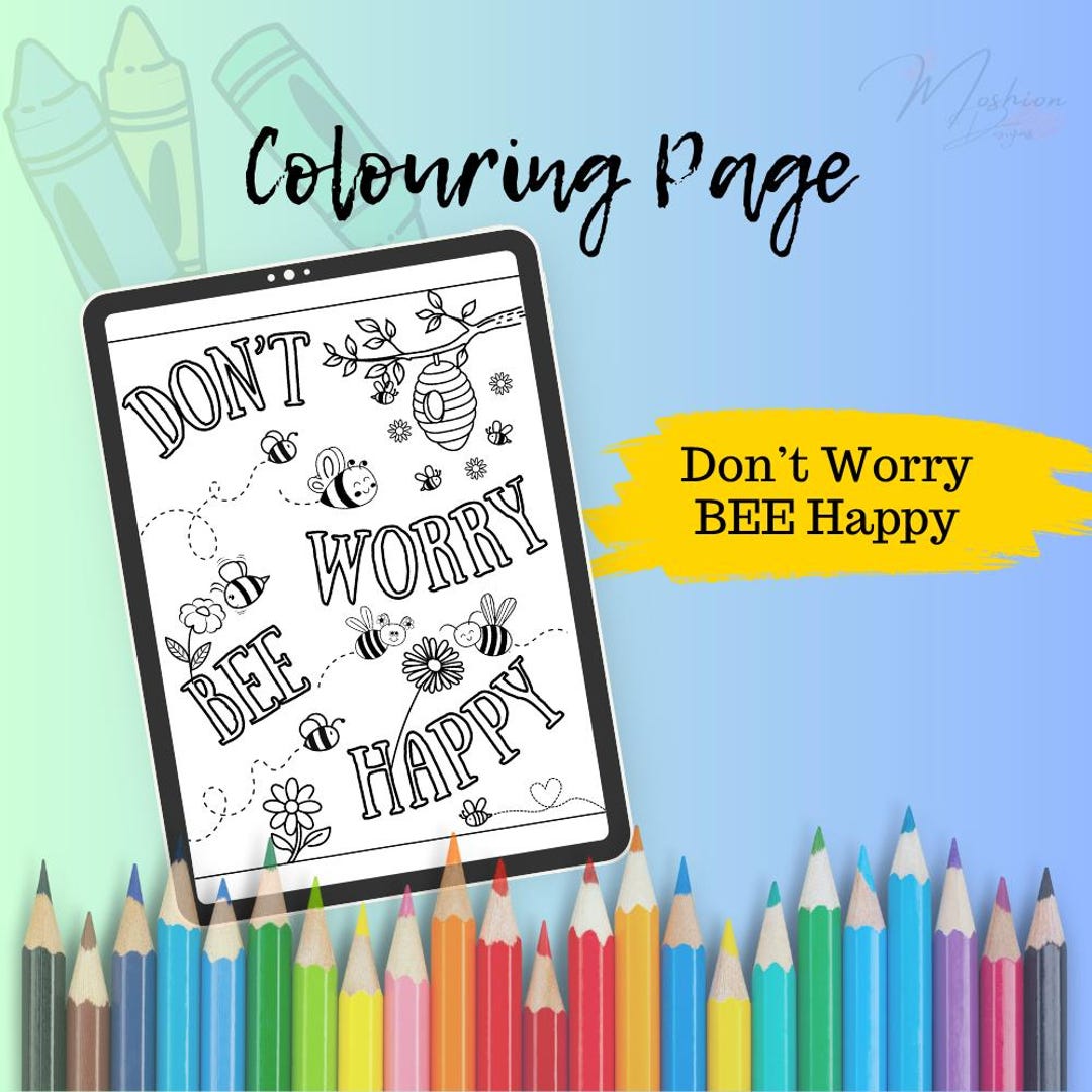 Bee Happy Colouring Page: Fun for All Ages (PDF Pattern) - Etsy