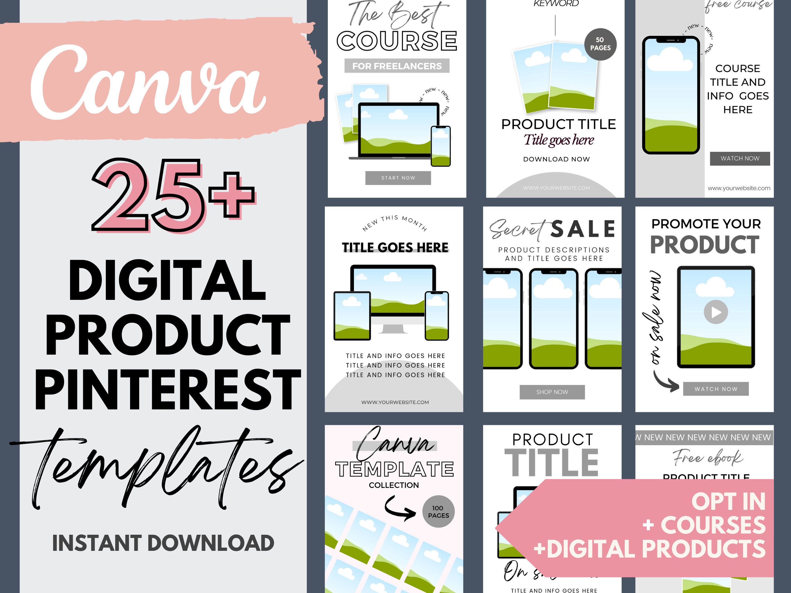 Pinterest Template for Digital Products.product Pin Template. Pinterest ...