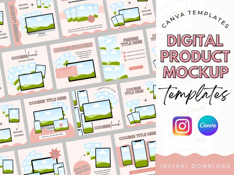 Digital Product Mockup Course Mockup Template Canva Mockup - Etsy
