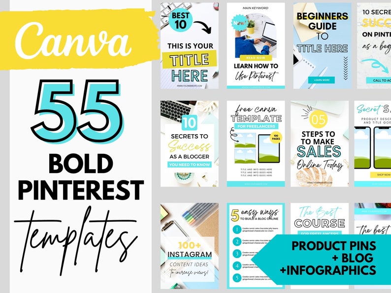 Pinterest Templates Canva. Bold Pinterest Pins. Pinterest - Etsy