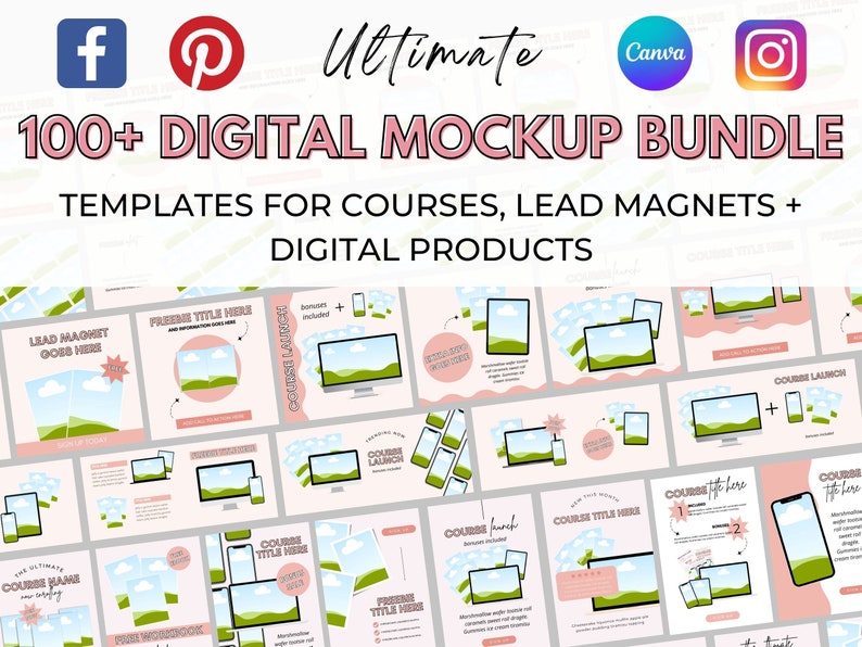Digital Products Mockup, Canva Mockup Template, Online Course Mockup ...