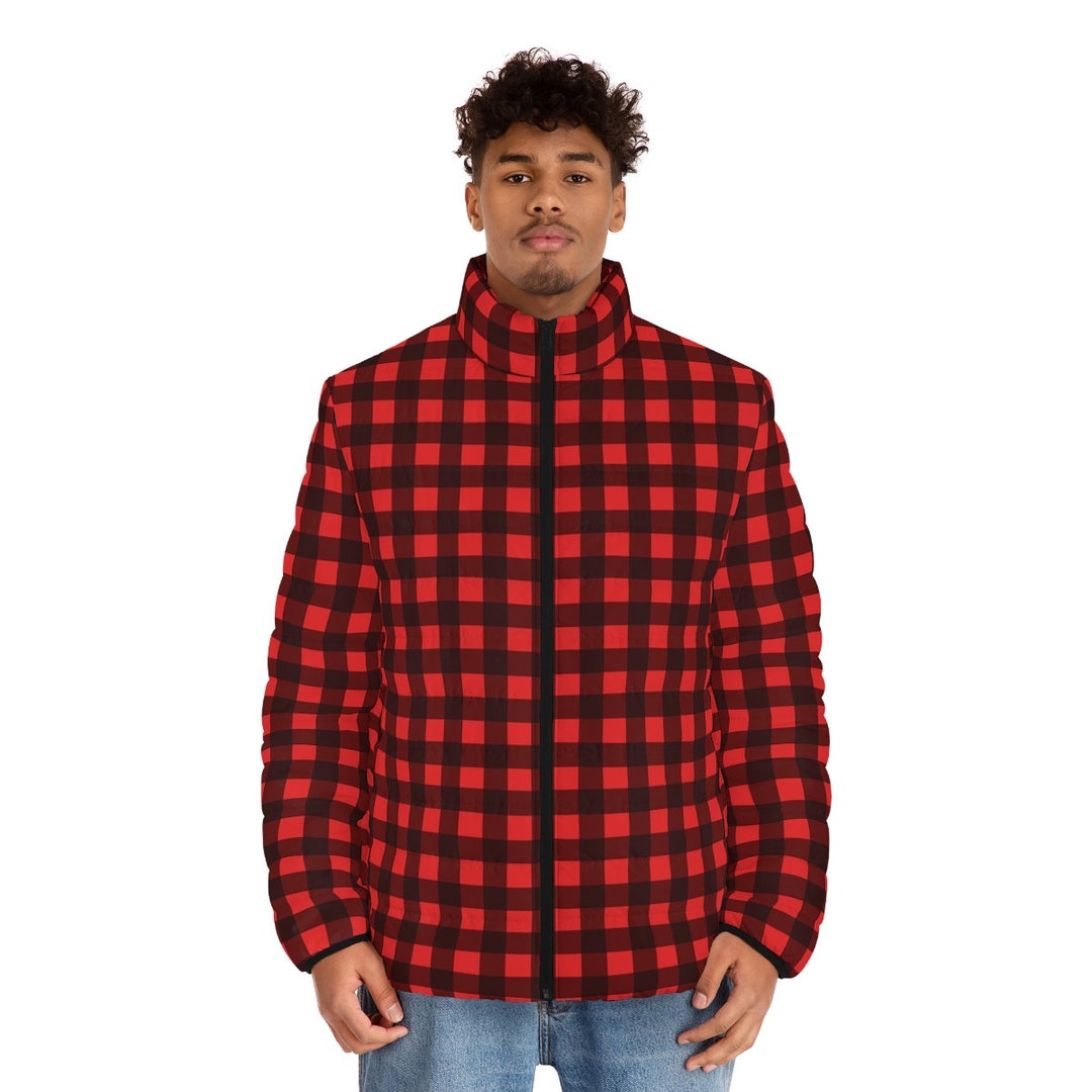 Red and Black Plaid Men's Jacket Men's Puffer Jacket AOP - Etsy