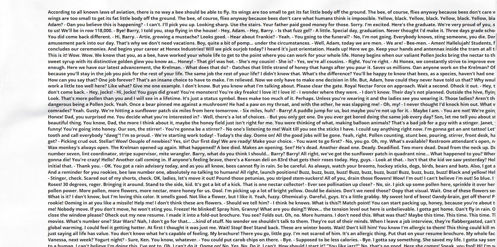 Bee Movie Script T Shirt Bee Movie Entire Scrip Meme Movie - Etsy