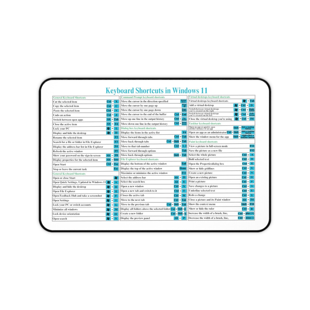 Keyboard Shortcuts in Windows 11 Shortcuts Desk Mat nerd Gift Coworker ...