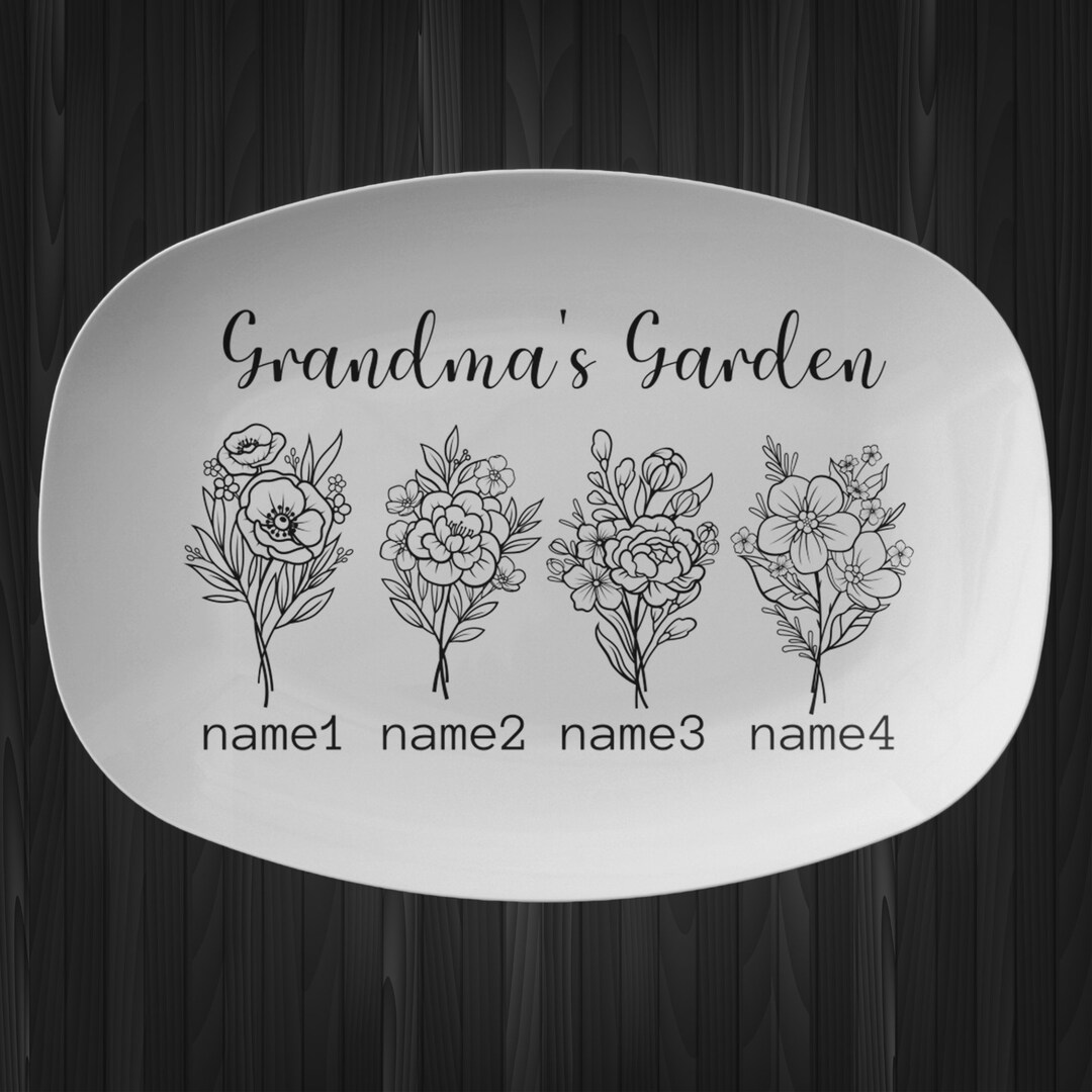 Custom Grandma's Garden Plate With Grandkids Names, Family Name Flowers ...