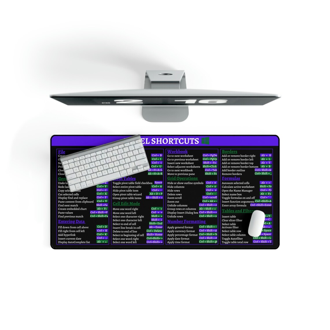 Excel Shortcuts Desk Mats Excel Shortcut Mouse Padexcel - Etsy