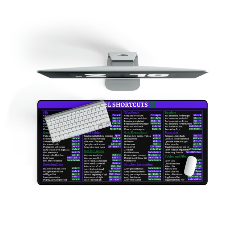 Excel Shortcuts Desk Mats Excel Shortcut Mouse Padexcel - Etsy