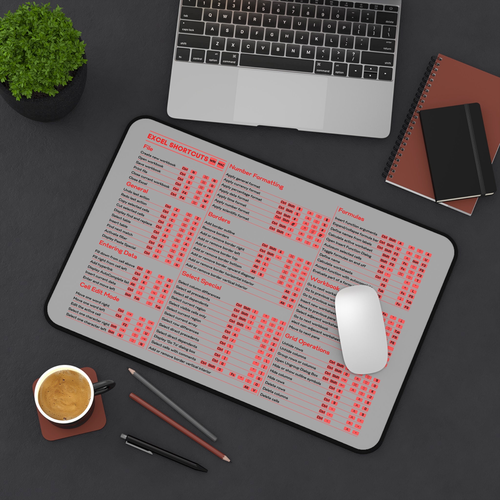 Excel Shortcuts Desk Mat, Excel Super Shortcuts Mouse Pad, Desk Mat ...