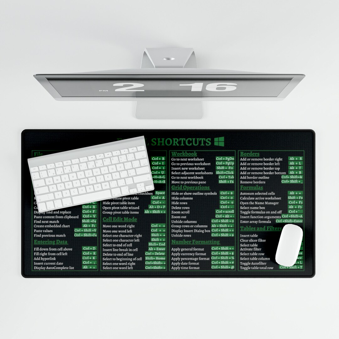 Excel Shortcuts Desk Mats, Excel Shortcut Mouse Pad,excel Shortcut ...