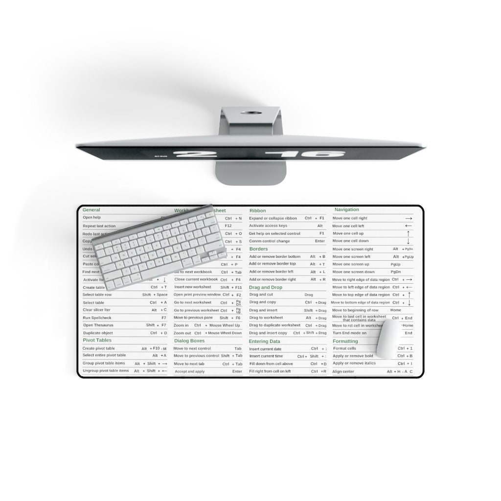 Excel Shortcuts Desk Mats, Excel Shortcut Mouse Pad,excel Shortcut ...