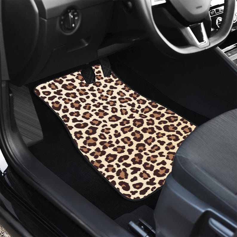 Leopard Print Car Floor Mats: Polyester Front Row Set - Etsy