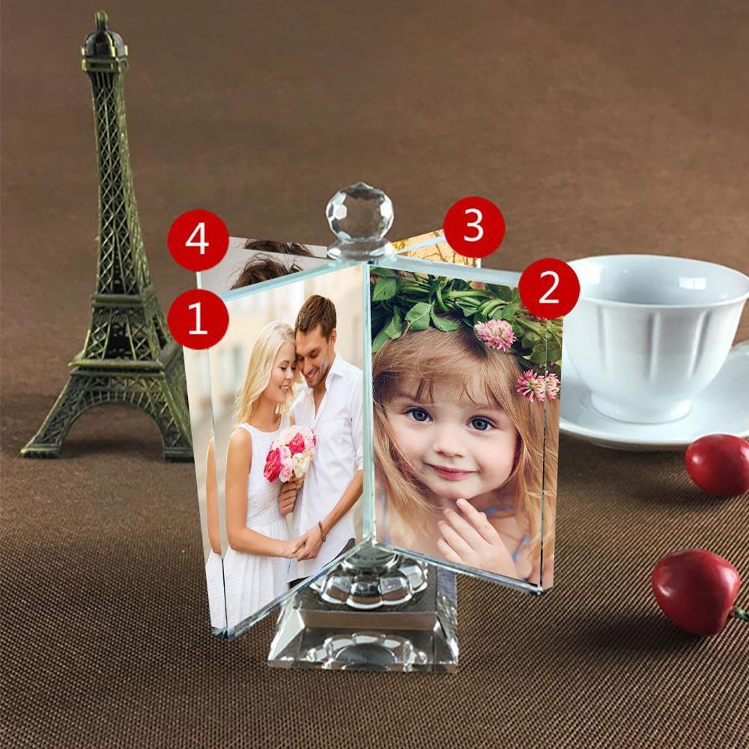 Custom Rotatable Glass Photo Frame for 4 Pictures, Unique and Elegant ...