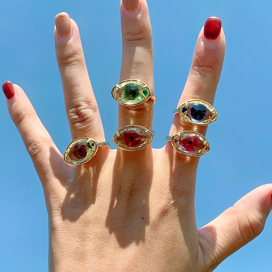 5 Colors Evil Eye Rings, Lucky Eye Rings, Animal Eyes Rings, Glass ...