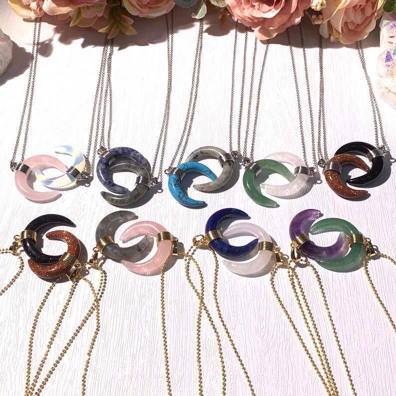 Celestial Moon Necklace Crescent Moon Double Horn Moon Moon - Etsy