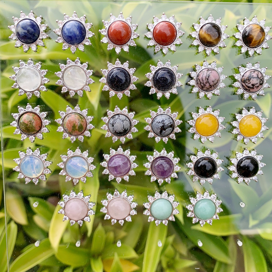 Crystal Healing Earrings, Crystal Sunflower Earrings, Silver Ear Pins ...