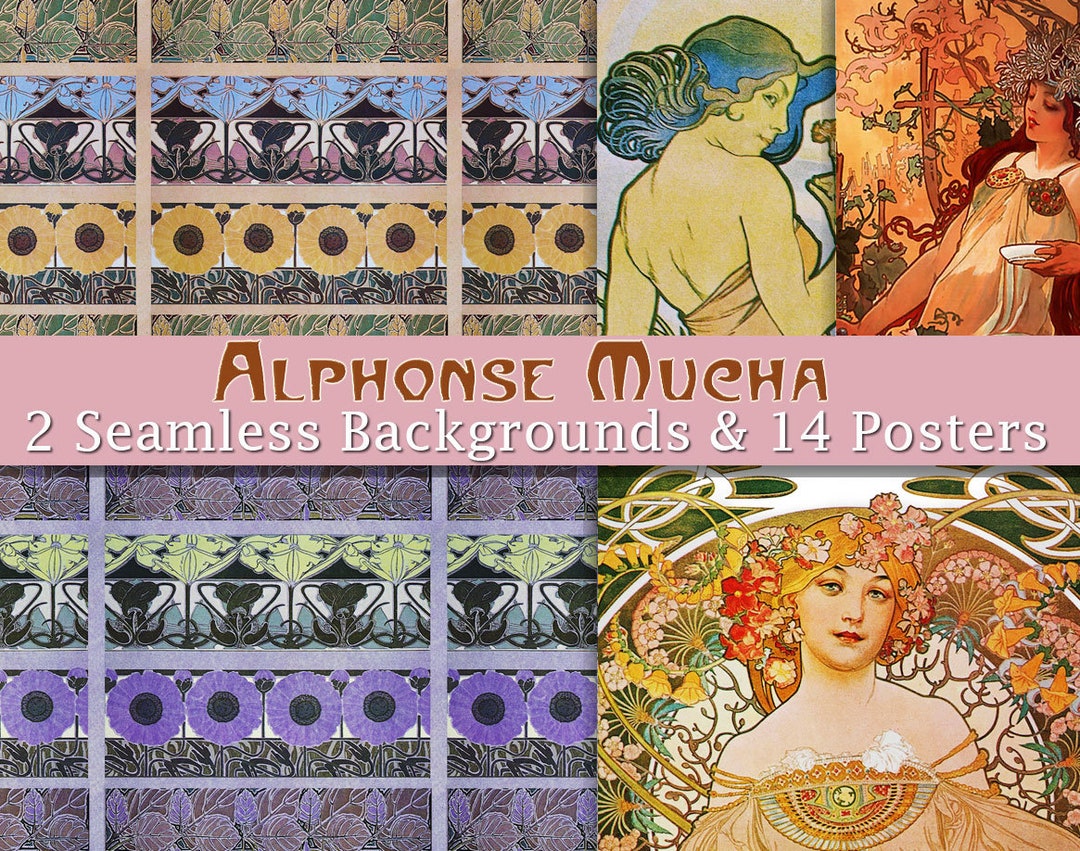 Seamless Background Alphonse Mucha Digital Art, Art Nouveau, Vintage ...