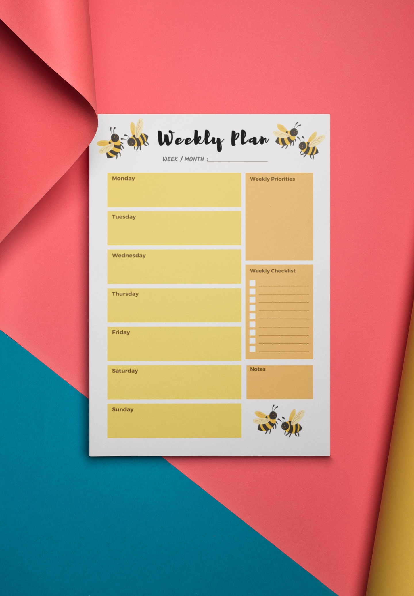 Cute Bee Design Weekly Planner. Printable Planner. PDF Planner - Etsy