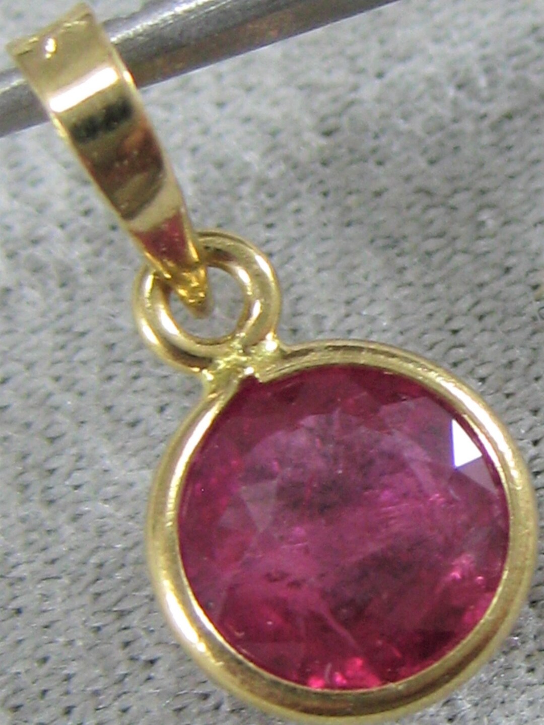 Estate ROUND Shaped Red RUBY 14K Yellow Gold Hanging Bezel CHARM ...