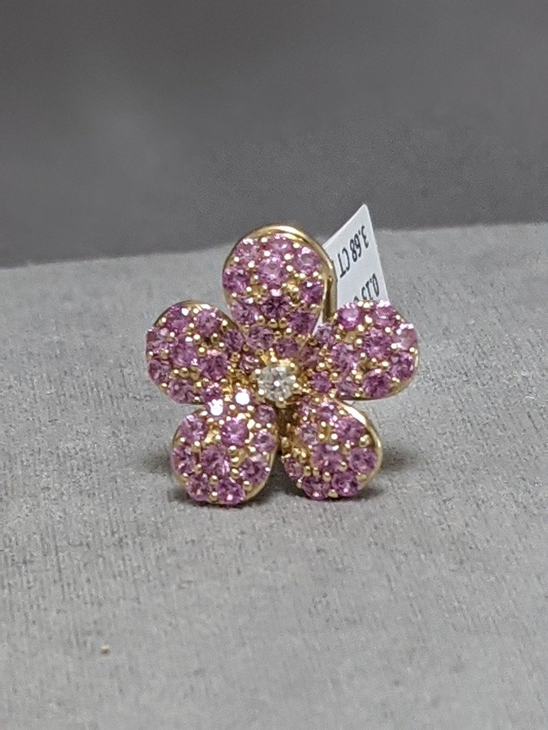 Modern Pave Puff DIAMOND PINK SAPPHIRE 14K Yellow Gold Flower Stud ...