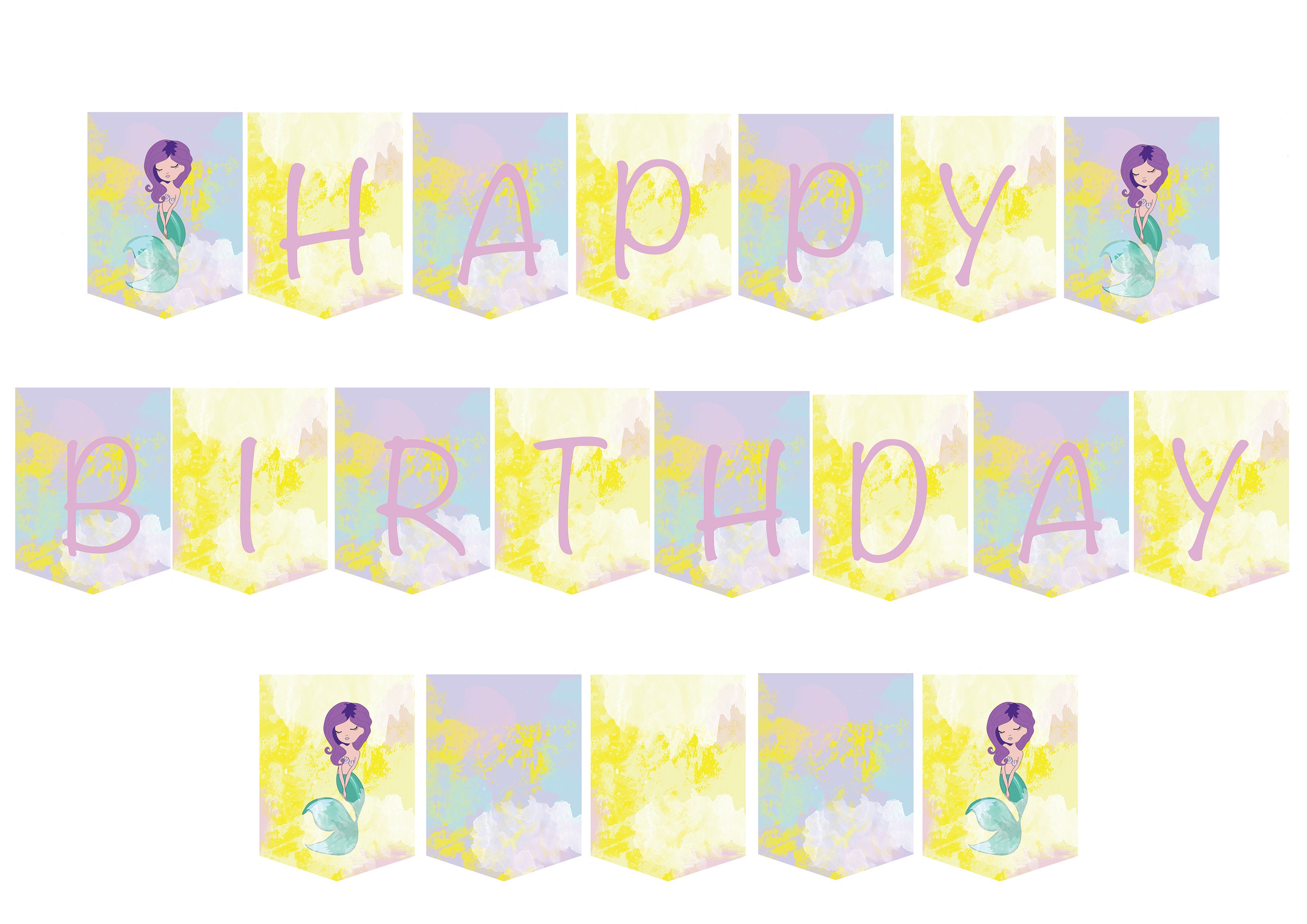 Mermaid Printable Birthday Set - Mermaid Birthday Banner, Invitation ...