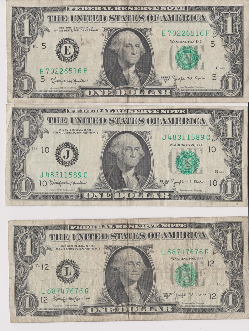 1963 B One Dollar Bills Joseph Barr Signature | Etsy