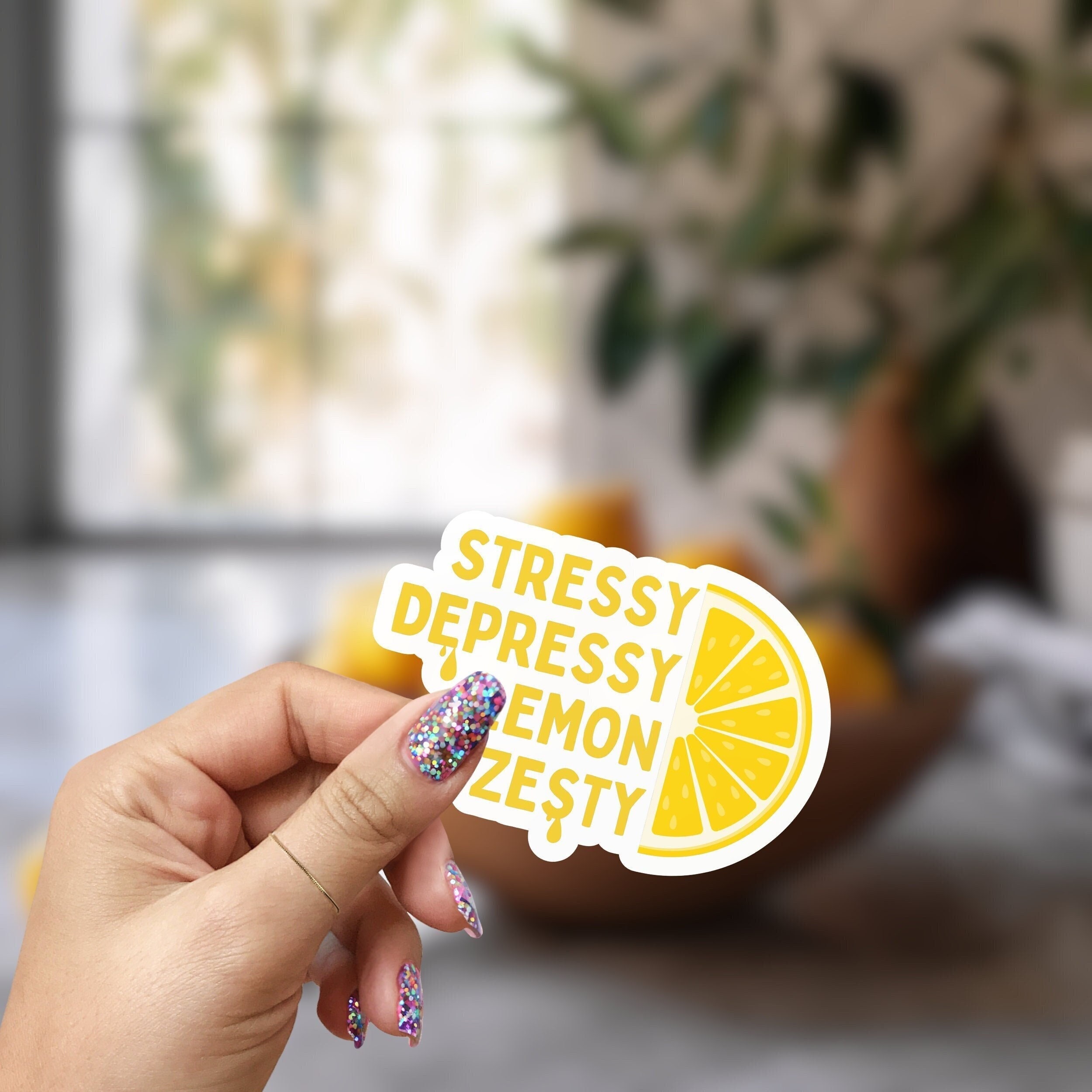 Stressy Depressy Lemon Zesty Funny Mental Health Stickerfunny Saying ...