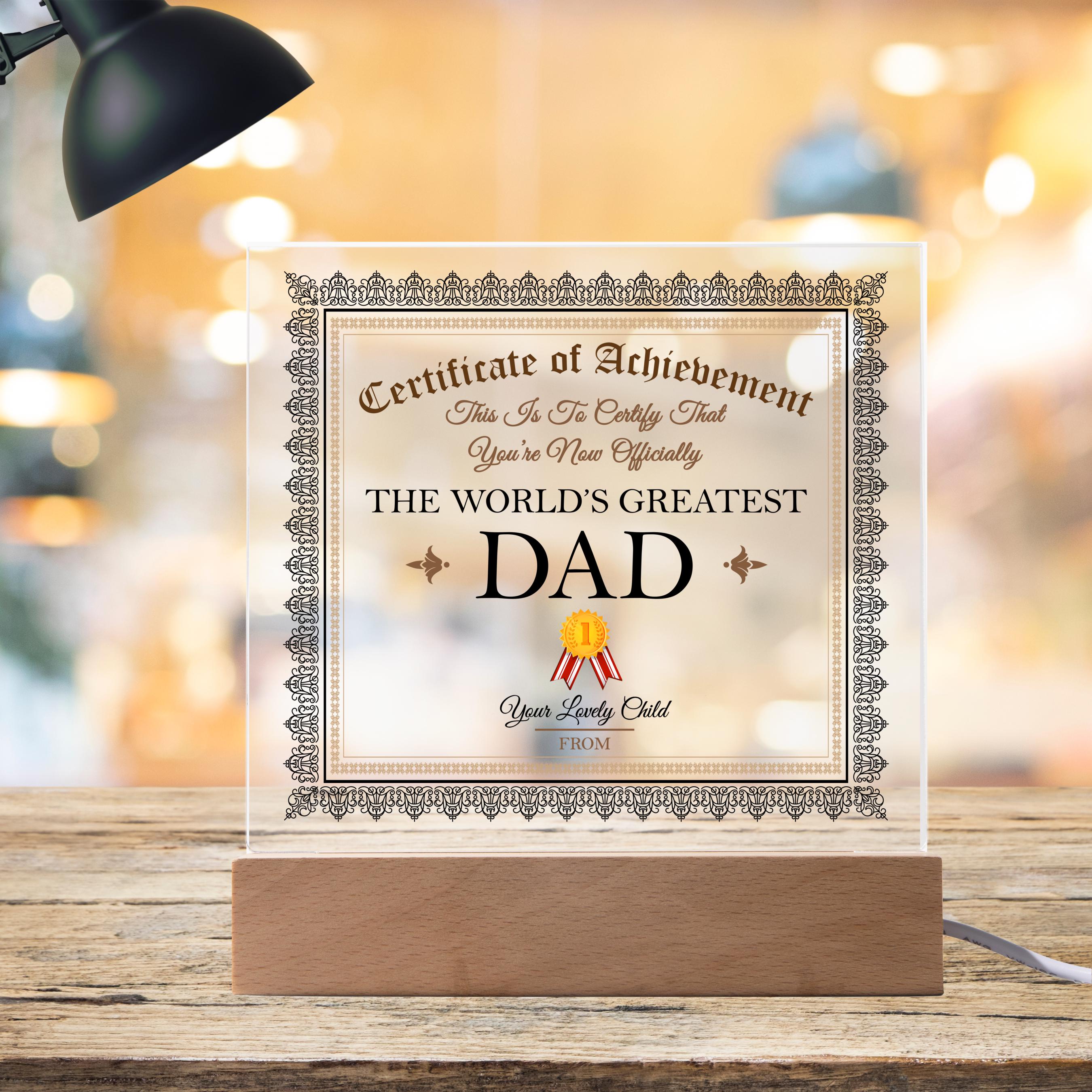 Acrylic Plaque for Dad: Certificate of Achievement, LED Keepsake - Etsy
