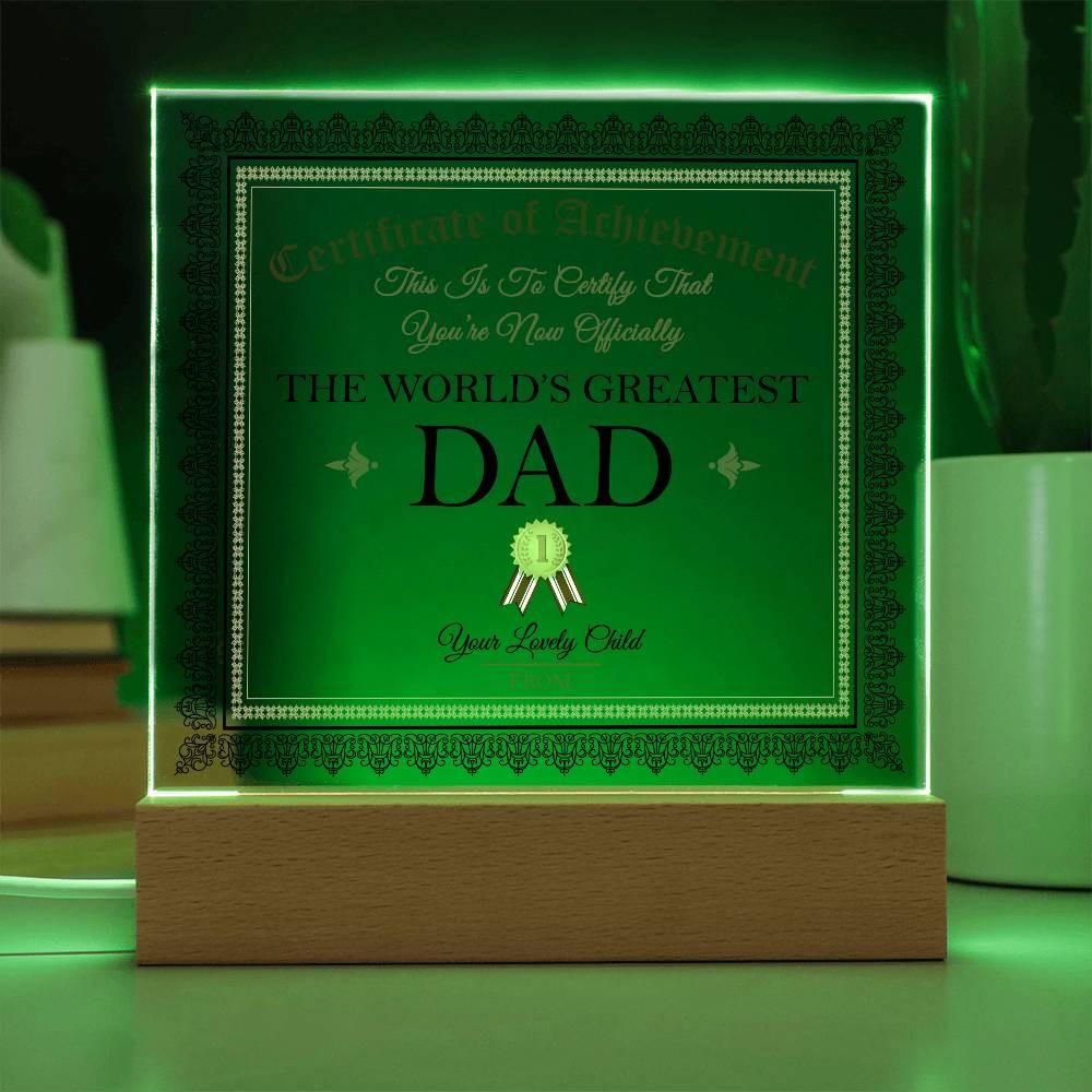 Acrylic Plaque for Dad: Certificate of Achievement, LED Keepsake - Etsy