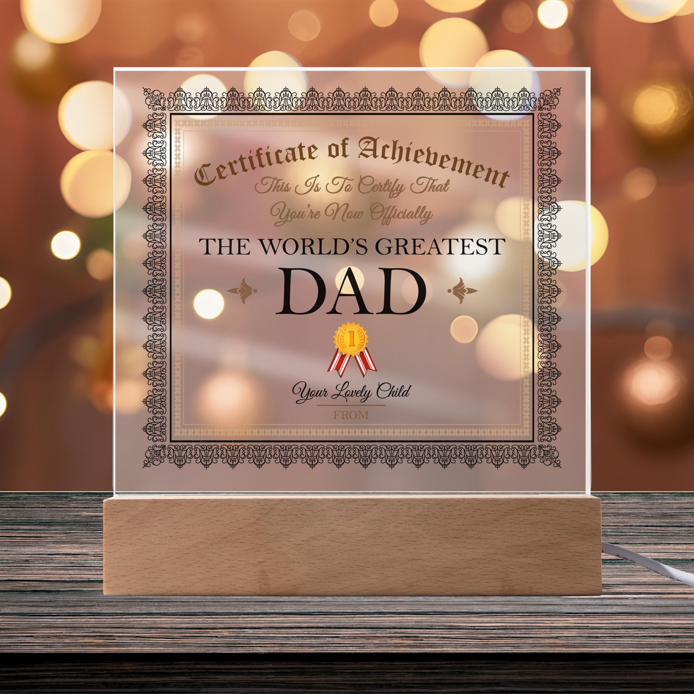 Acrylic Plaque for Dad: Certificate of Achievement, LED Keepsake - Etsy