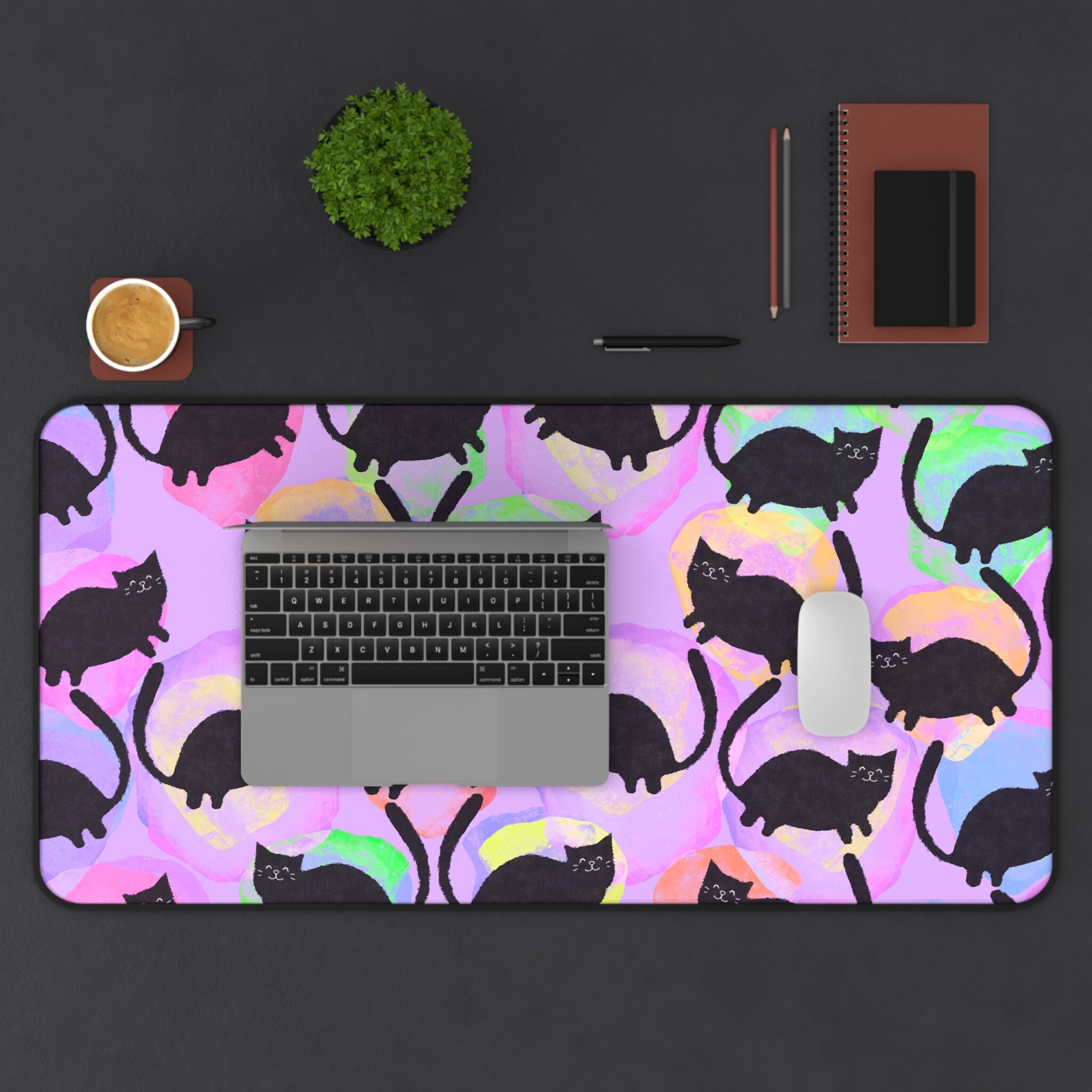 Black Cat Desk Mat Long Desk Pad for Gaming Home Office Decor Work ...
