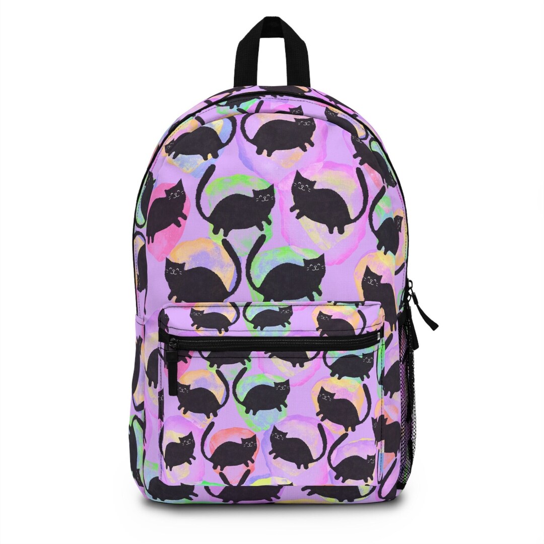 Black Cat Backpack - Purple Pastel Rainbow Design, Lisa Frank Inspired ...