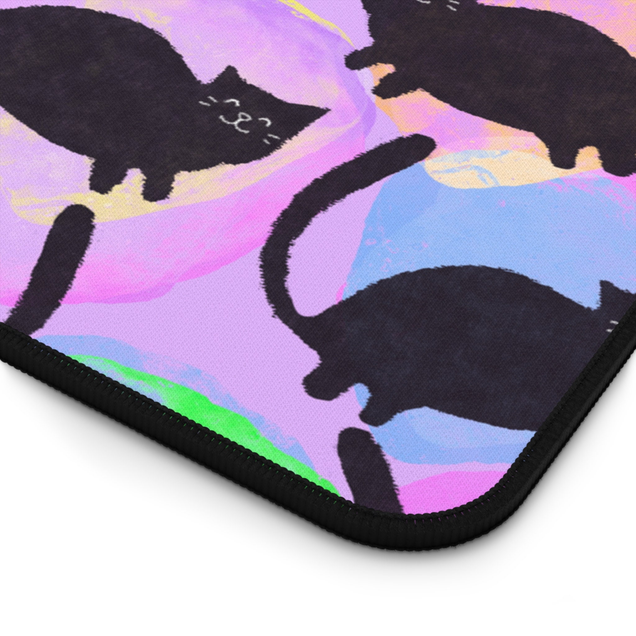 Black Cat Desk Mat Long Desk Pad for Gaming Home Office Decor Work ...