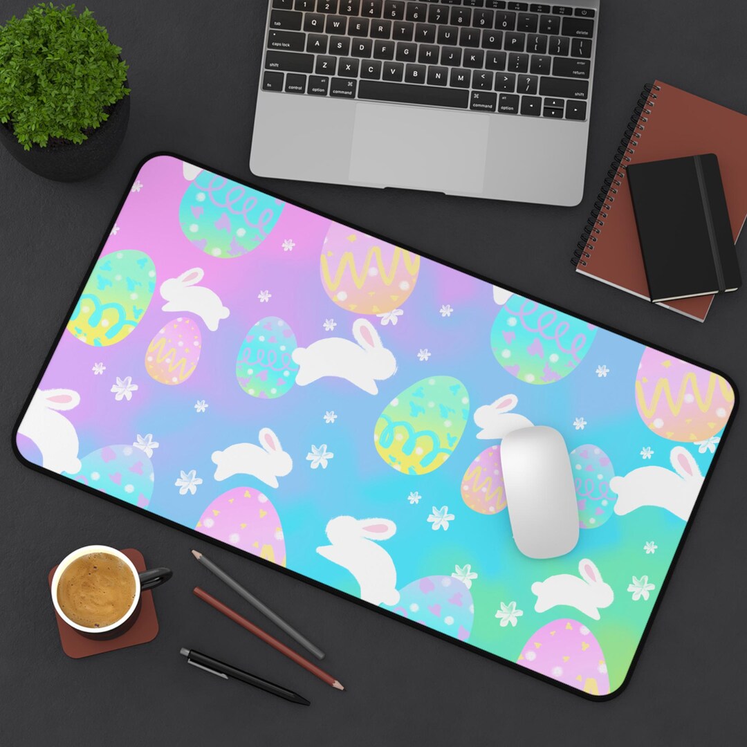 Easter Bunny Eggs Desk Mat | Pastel Rainbow Mouse Pad - Etsy