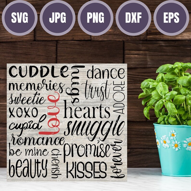 Love Words Collage SVG, Word Collage, Valentine's Day, Vinyl Cut File ...