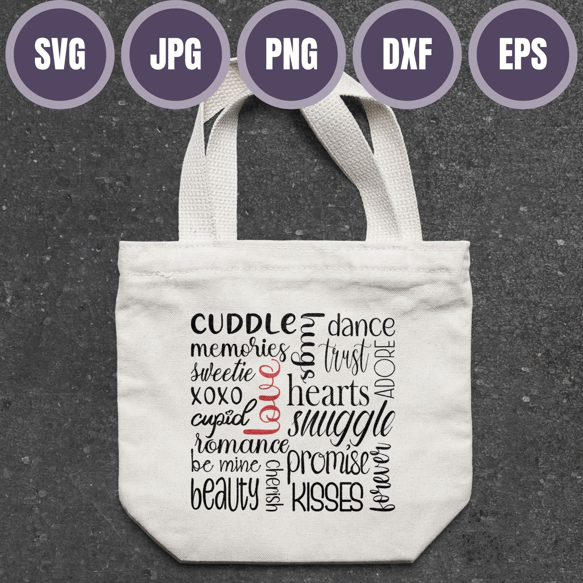 Love Words Collage SVG, Word Collage, Valentine's Day, Vinyl Cut File ...