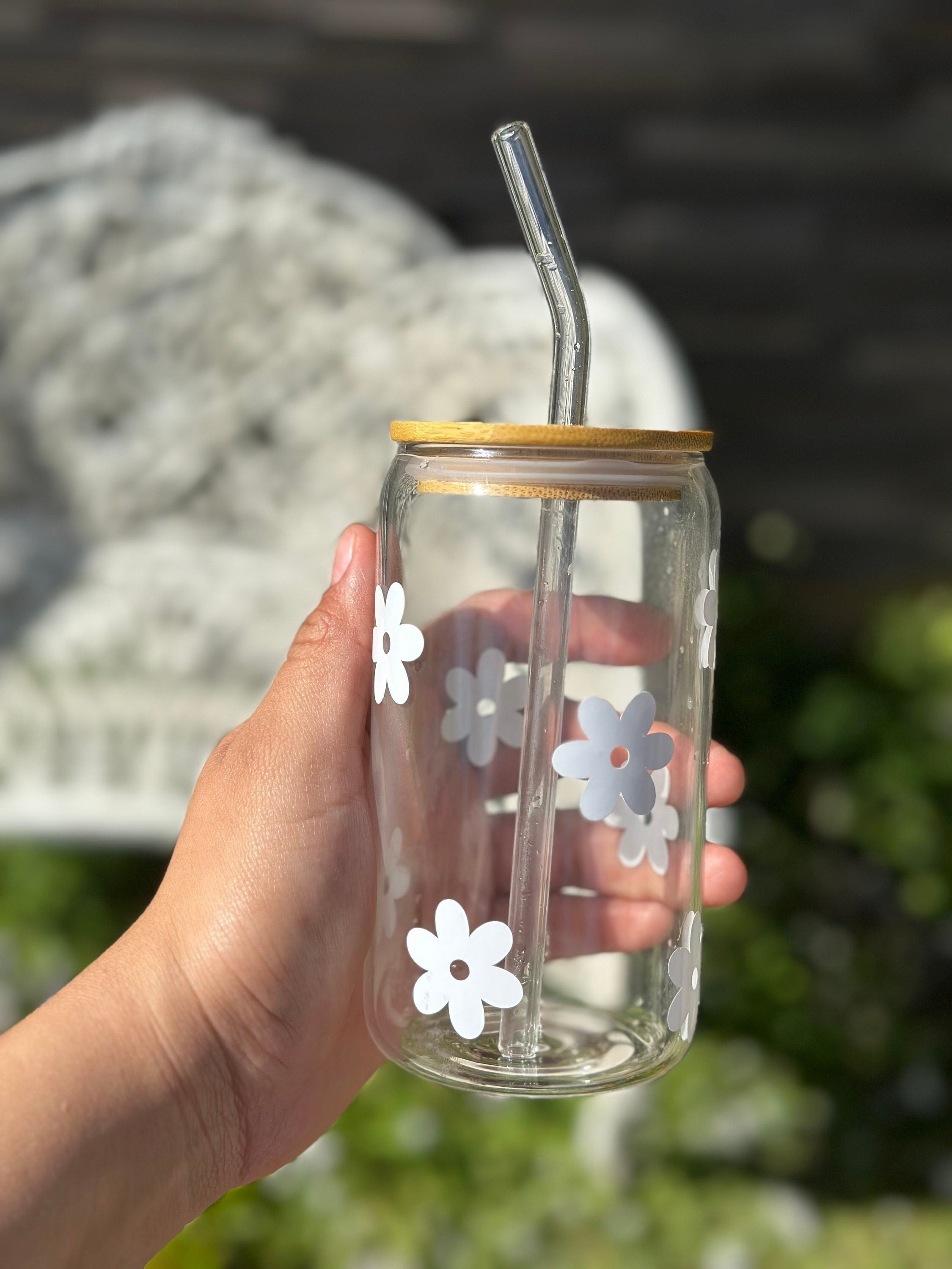 Glass Cup/ Daisy Glass Cup/ Aesthetic Cups/ - Etsy