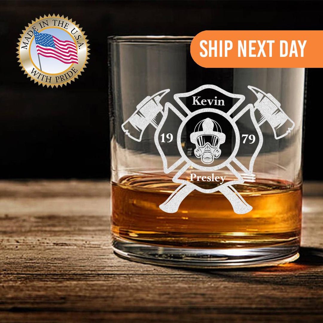 Personalized Fireman Whiskey Glass, Firefighter Engraved, Firefighter ...