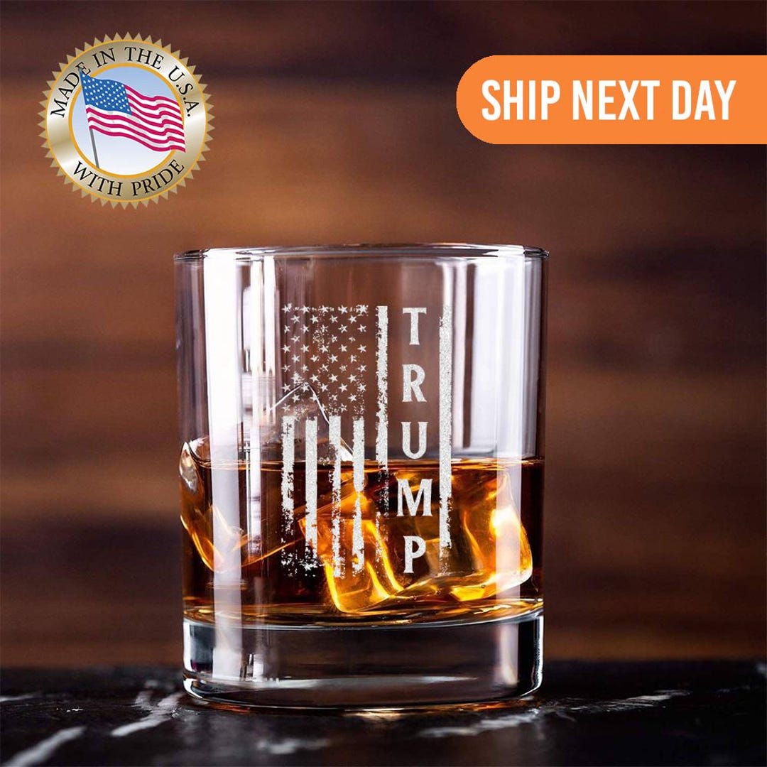 Donald Trump American Flag Whiskey Glass, MAGA Bourbon Glass Trump ...