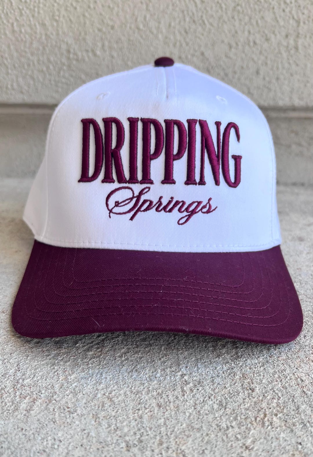 Dripping Springs Hat, Maroon and White Hat, 3D Embroidered Dripping ...