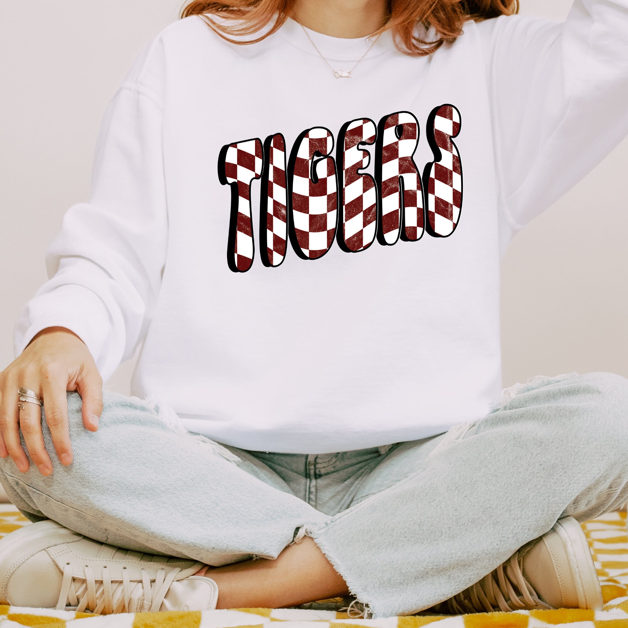Tigers Spirit Wear. Retro Tigers Sweatshirt Checkered Tigers - Etsy